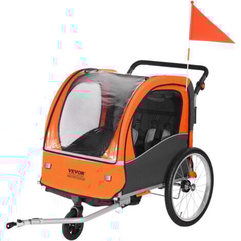 VEVOR Bike Trailer for Toddlers Kids Double Seat 100 lbs Load 2 In 1 Canopy Carrier Converts to Stroller Tow Behind Foldable Child Bicycle