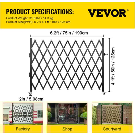 VEVOR Single Folding Security Gate, 48" H x 71" W Folding Door Gate ...