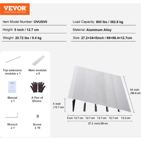 VEVOR Door Threshold Ramp, 5" Rise, 800 lbs Load Capacity, Door Ramp ...
