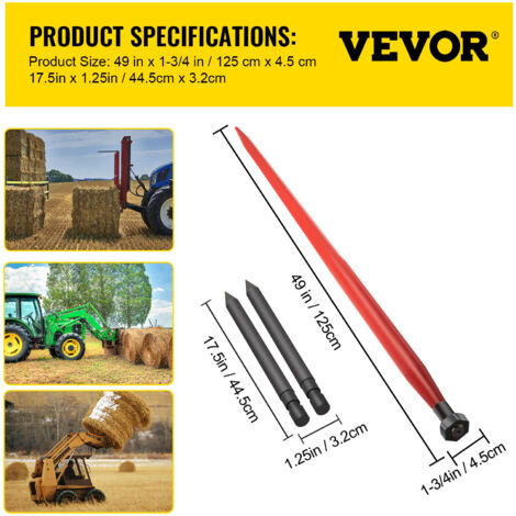 VEVOR Hay Spear 49\" Bale Spear 3000 lbs Capacity, Bale Spike Quick ...