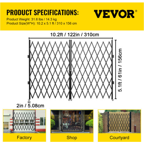 VEVOR Double Folding Security Gate, 5\' H x 10\' W Folding Door Gate ...