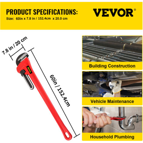VEVOR Pipe Wrench, 60 inch, Heavy Duty Cast Iron Straight Plumbing ...