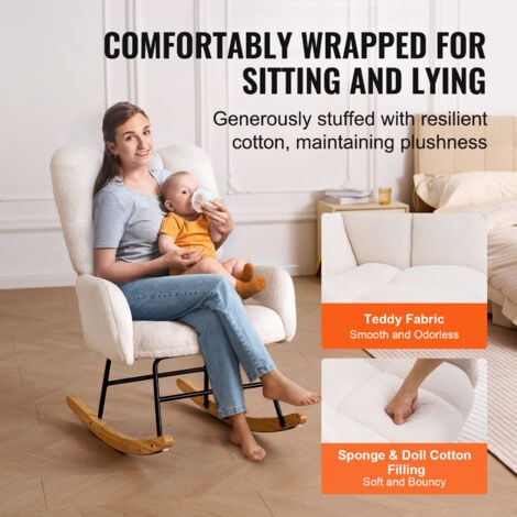 Mophorn Nursery Rocking Chair, 250 lbs Weight Capacity Teddy Fabric ...