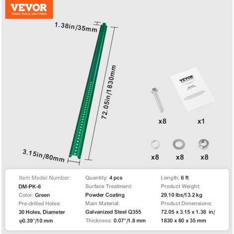 VEVOR 6FT U-Channel Sign Post, 4Pack Green Heavy Duty Steel Fixed Fence ...