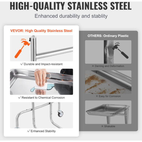 VEVOR Stainless Steel Lab Carts, Lab Utility Cart with Single Tray ...