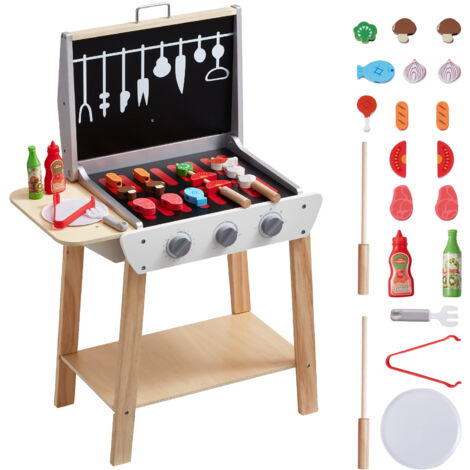 VEVOR Wooden Play Barbecue Toy Grill, Kids Grill Playset with Play Food ...
