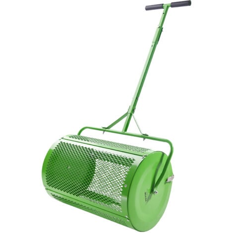 VEVOR Compost Spreader and Peat Moss Spreader 24 Push Tow Behind Roller Lawn Spreader with Height Adjustable T Shaped Handle Steel Mesh Basket Garden Spreader for Spreading Manure Topsoil Green