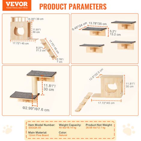VEVOR Wall Mounted Cat Shelves, Cat Wall Shelves and Perches with ...