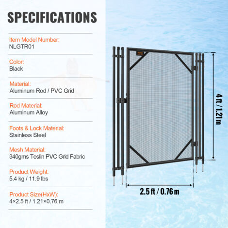 VEVOR Pool Fence Gate, 4 x 2.5 Ft, Easy DIY Installation Inground Pool ...