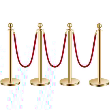 VEVOR Stanchion Post, 4 Pcs Crowd Control Barrier Set with 3 Red Velvet Ropes, 5 ft Stainless ...