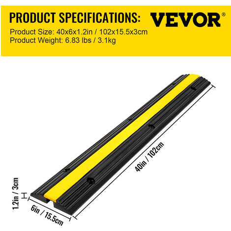 VEVOR Cable Protector Ramp, 3 Packs 1 Channels Speed Bump Hump, Rubber ...