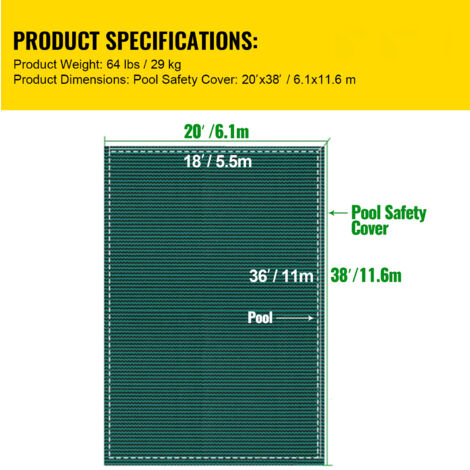 Mophorn Pool Safety Cover, Fits 18x36 ft Rectangle Inground Pools, Mesh ...