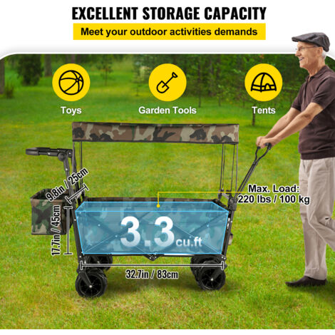 Mophorn Camouflage Collapsible Wagon Cart Foldable Removable Canopy 600D Oxford Cloth Oversized ...