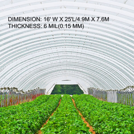 Mophorn Greenhouse Film 16x25 ft, 6 Mil Polyethylene UV Resistant ...