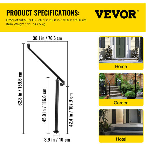 VEVOR 40mm Pipe Wrought Iron Handrail 2 Steps Handrails for Outdoor ...