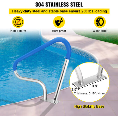 VEVOR Pool Rail 39x32 Pool Railing 304 Stainless Steel 250LBS Load ...