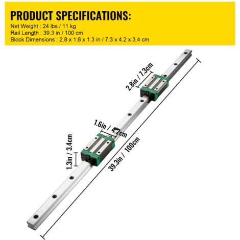 Mophorn Linear Guide Rail, 2Pcs HGR20-1000mm Slide Rails with 1Pc ...