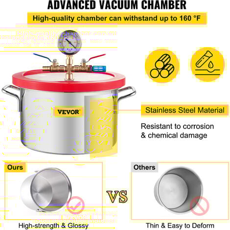 VEVOR 1.5 Gallon Vacuum Chamber, Vacuum Degassing Chamber Glass Lid ...
