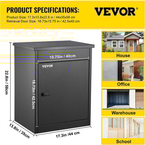 VEVOR Parcel Drop Box, 17.32x13.78x22.83in Gray Galvanized Steel, Wall ...