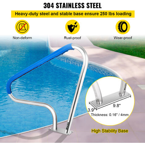 VEVOR Pool Rail 48x36 Pool Railing 304 Stainless Steel 250LBS Load ...