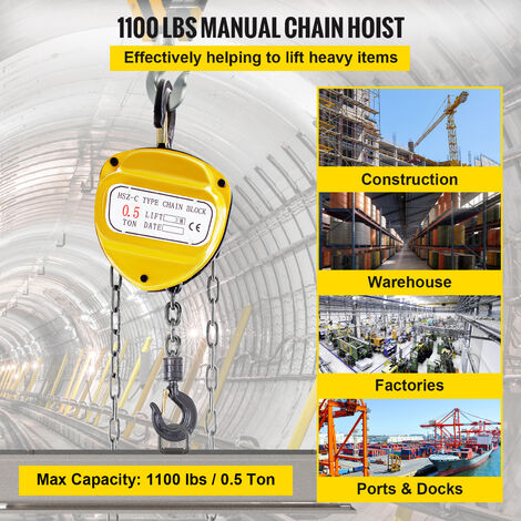 Chain Hoist Chain Block Hoist 1100lbs/0.5ton Manual Chain Block w/ 3m Chain