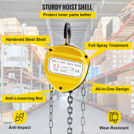 Chain Hoist Chain Block Hoist 1100lbs/0.5ton Manual Chain Block w/ 3m Chain