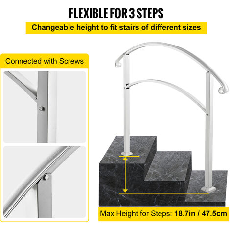 VEVOR 3FT Adjustable Handrail Fits for 2 or 3 Steps Matte White Stair ...