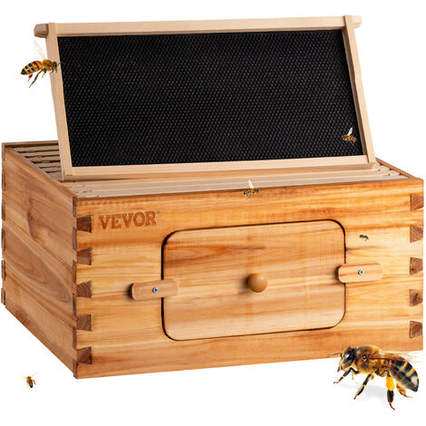 VEVOR Beehive Box Kit Bee Honey Hive 10 Frames 1 Deep Beeswax Natural ...