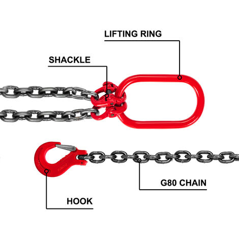 VEVOR 2m x 2 Leg x 8mm Lifting Chain Sling 2 Tonne High Temperature ...