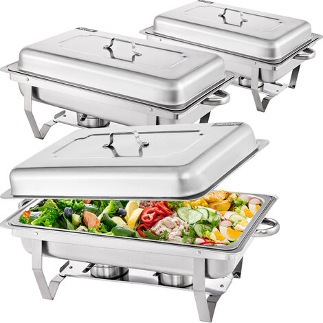 VEVOR 3 Packs Stainless Steel Chafing Dishes Sets 2 Half Size Pans 8 Quart Rectangular Chafer ...