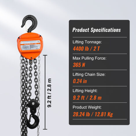Mophorn Manual Chain Hoist, 2 Ton 4400 lbs Capacity, 10 FT G80 ...