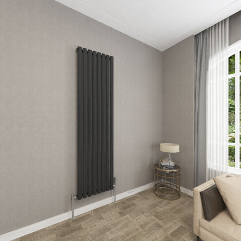 1800x472mm Black Single Oval Column Radiator Vertical Modern Central ...