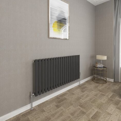 600x1180mm Black Single Oval Column Radiator Horizontal Modern Central ...