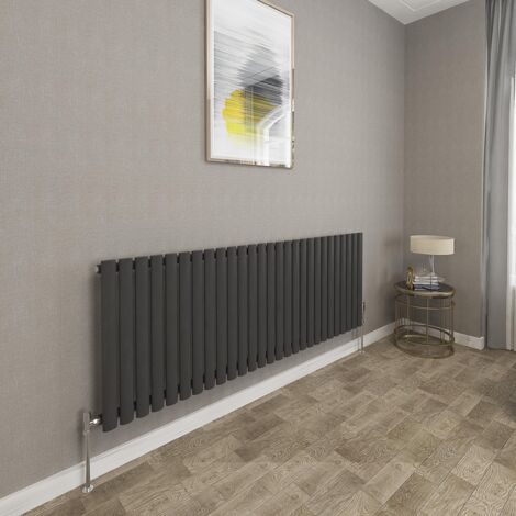 600x1593mm Black Single Oval Column Radiator Horizontal Modern Central ...