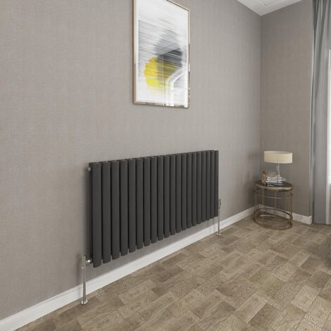 600x1180mm Black Double Oval Column Radiator Horizontal Modern Central ...