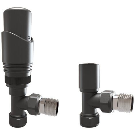 15mmx1/2" Angled Radiator Valve Thermostatic Tap Anthracite