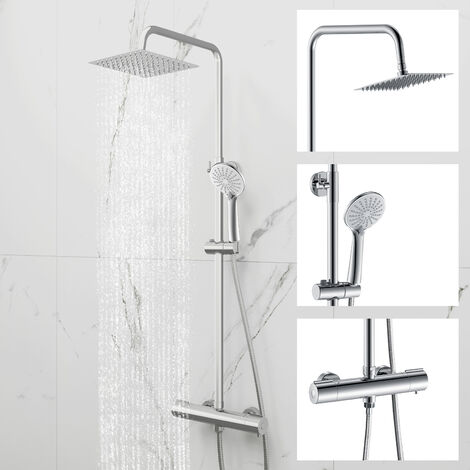 SKY Bathroom Square Exposed Vavle Thermostatic Mixer Shower Chrome Twin ...
