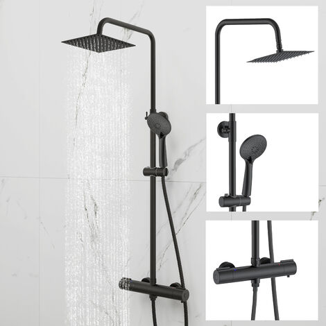 SKY Bathroom Square Exposed Vavle Thermostatic Mixer Shower Black Twin ...