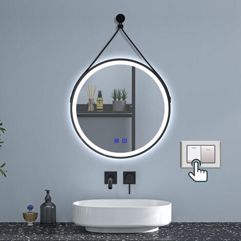 500mm Black Framed Round LED Bathroom Mirror with Demister,Dimmable 3 ...