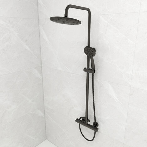 SKY Bathroom Round Thermostatic Shower Kit with Adjustable Handset ...
