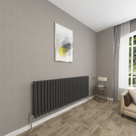 SKY Bathroom 600x1593mm Black Double Oval Column Radiator Horizontal ...