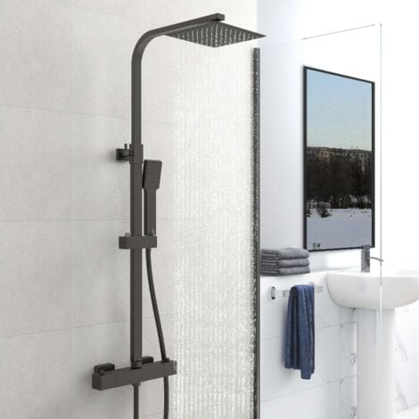 SKY Bathroom Thermostatic Exposed Square Matte Black Mixer Shower Twin ...