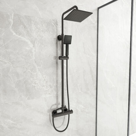 SKY Bathroom Square Thermostatic Shower Kit with Adjustable Handset ...