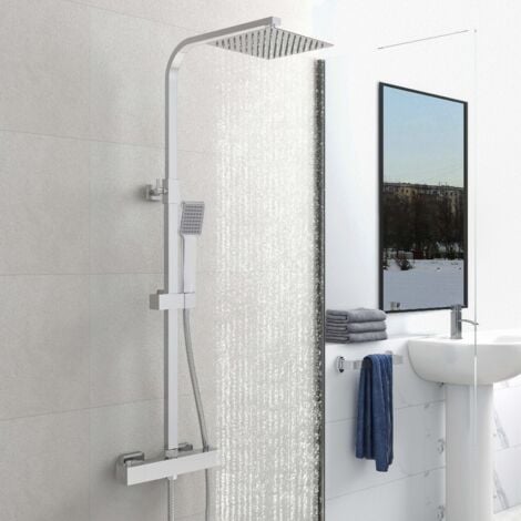 SKY Bathroom Thermostatic Exposed Square Chrome Mixer Shower Twin Head Set