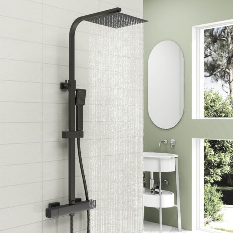 SKY Bathroom Exposed Thermostatic Mixer Shower Set Black With Shower ...