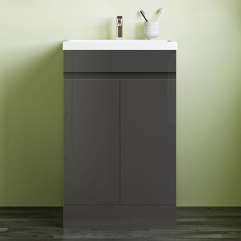 800x500mm Bathroom Anthracite Vanity Unit With Soft Close DoorsStorage ...