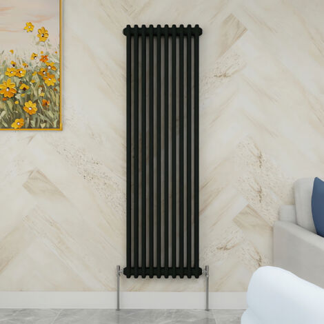 SKY Bathroom 1500x470mm 2 Column Radiator Vertical Black Traditional ...