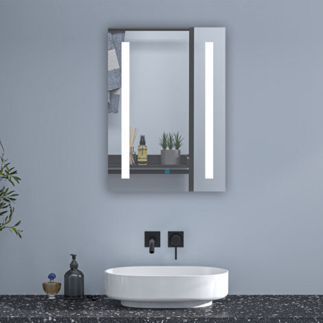 45x60cm LED Bathroom Mirror with Lights and Demister Touch Switch Wall ...