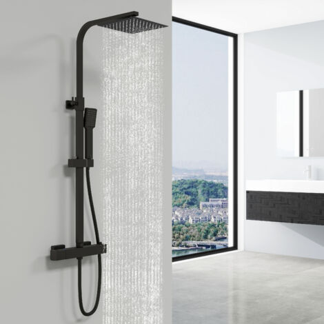 Sky Bathroom Thermostatic Mixer Shower Set Square Black Exposed Valve