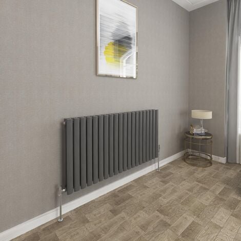 600x1180mm Anthracite Double Oval Column Radiator Horizontal Modern ...